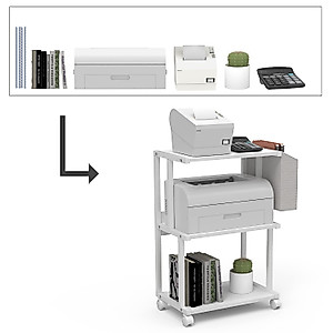 Ostreeful 3 Tier Printer Stand Modern White Printer Mobile Wooden Printer Shelf Table Organizer for Home Office Kitchen