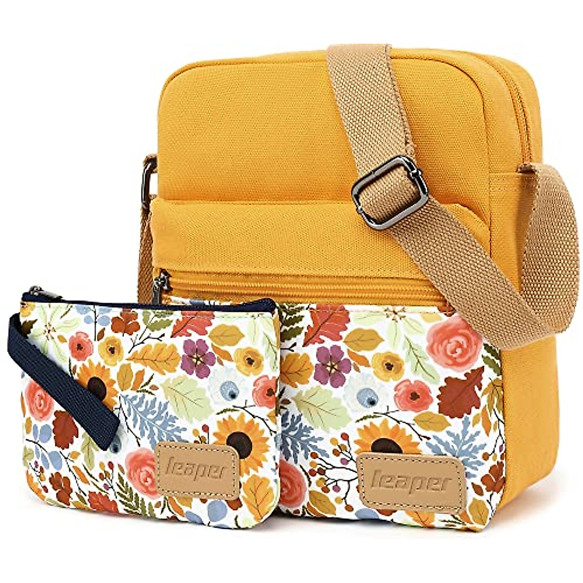 Leaper Small Canvas Crossbody Bag and Purse Set for Women (SD08-Yellow)