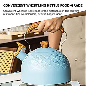 STOBAZA 2.5 Liter Whistling Tea Kettle Whistling Teapot Stainless Steel Tea Pots for Stove Top Whistling Boiling Kettle with Wood Pattern Handle for Tea, Coffee, Milk Tea Pot - Blue