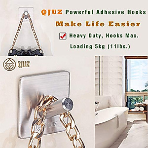 QJUZ Adhesive Hooks, Towels Hooks, Wall Hooks Heavy Duty SUS304 Stainless Steel Super Powerful Stick on Hooks, Bathroom Kitchen Organizer for Hanging Robes/Towels/Clothes/Hats/Keys (4Packs)