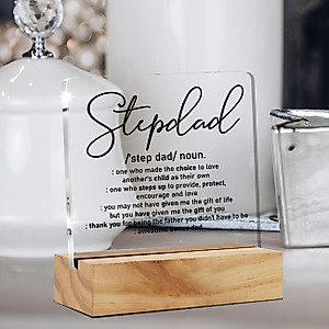 Gifts for Stepdad Stepfather Bonus Dad, Stepdad Desk Decor Acrylic Desk Plaque Sign with Wood Stand Home Office Desk Sign Keepsake Step Dad Present