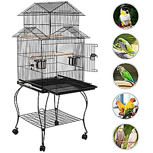 Yaheetech 55-inch Rolling Standing Triple Roof Top Medium Parrot Cage for Mid-Sized Parrots Cockatiels Sun Parakeets Green Cheek Conures Caique Pet Bird Cage with Detachable Stand