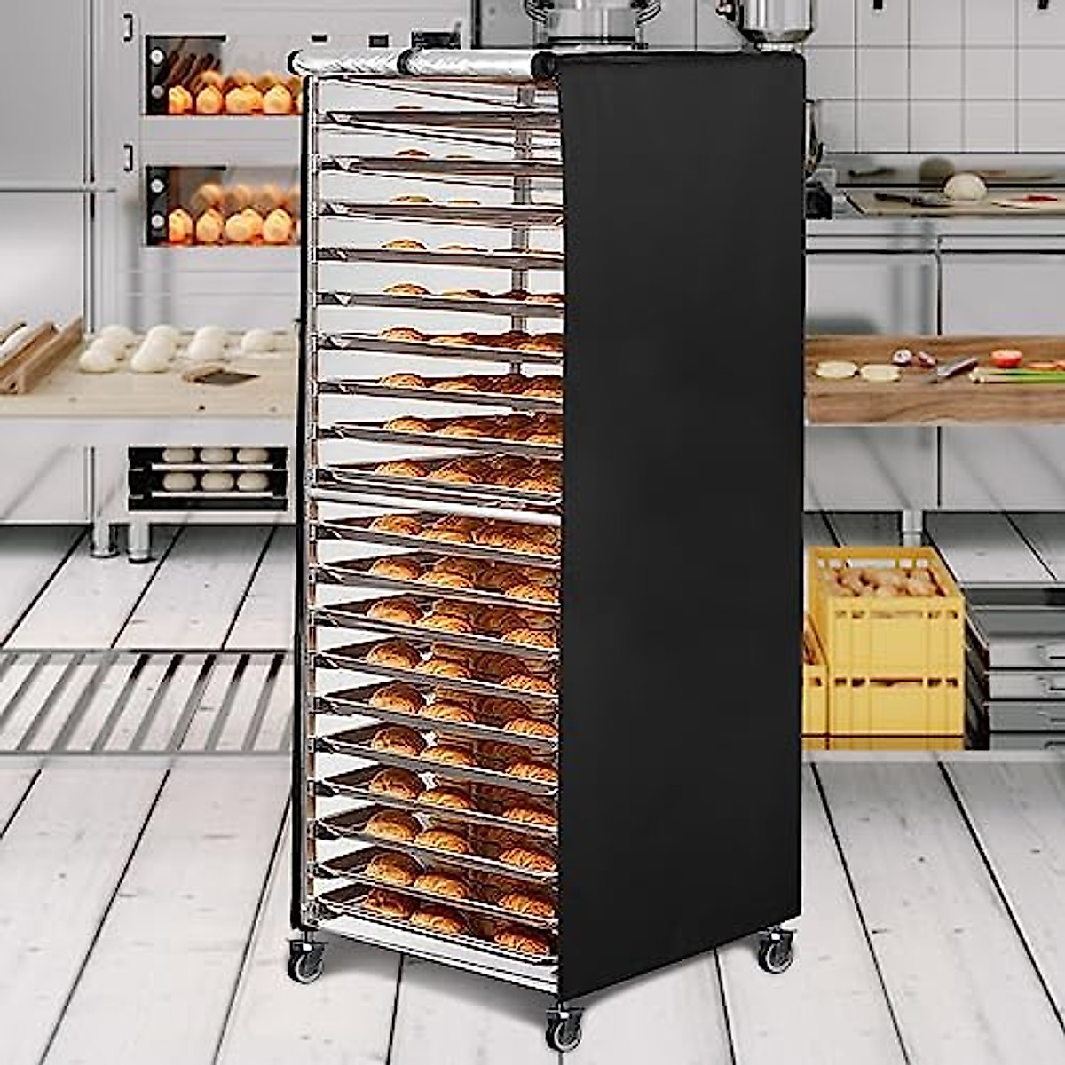 tiscover Bakery Rack Cover With Zipper, 20tier Sheet Pan Rack/Bun Pan Rack Cover With Vents, Bread Rack Cover ，23"X28"X64" Bakery Single Rack Covers Waterproof and Dustproof，Black