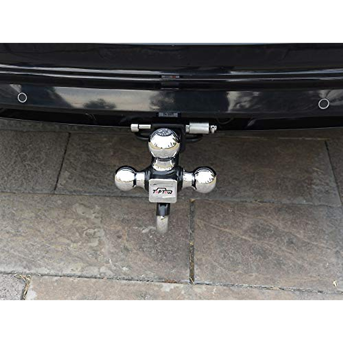 TOPTOW 64180L Trailer Receiver Hitch Triple Ball Mount with Hook, Fits for 2 inch Receiver, Chrome Balls, 2 inch Shank, with 5/8 inch Lock