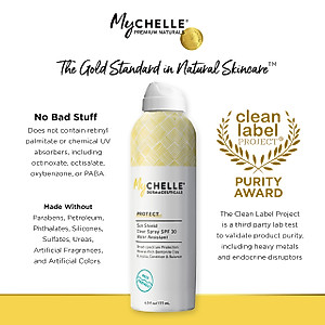 MyChelle Dermaceuticals Sun Shield Clear Spray SPF 30 (6 Fl Oz) - Liquid Zinc Sunscreen Spray with Bentonite Clay and Jojoba - Balances Oil Levels and Conditions Skin - Water Resistant for 80 Minutes