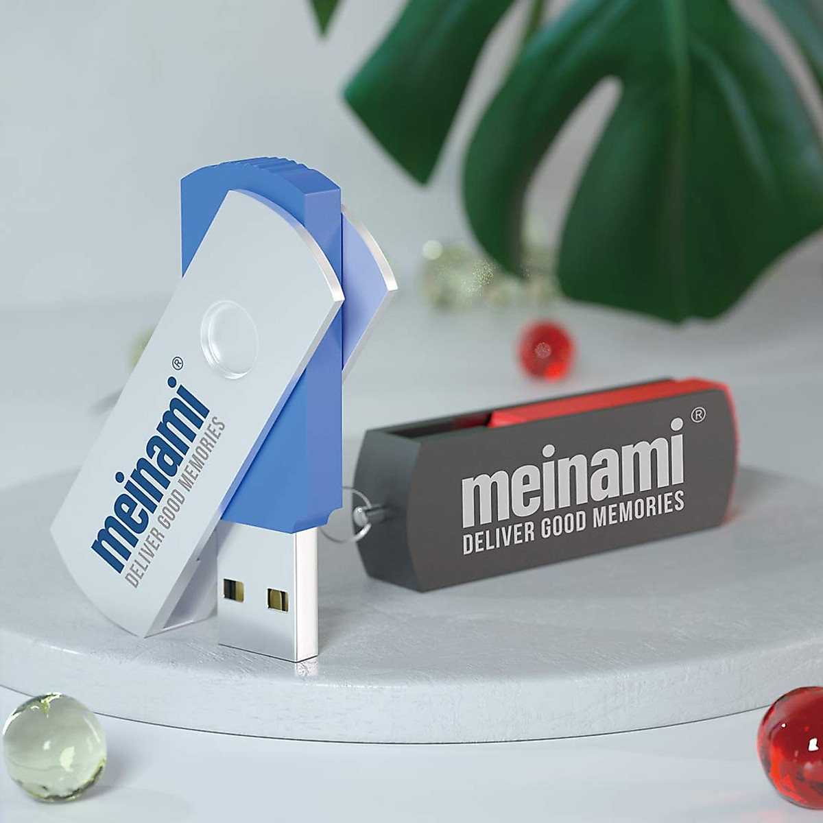 MEINAMI Customized USB Flash Drive Blue Aluminum Swivel Custom Thumb Drive Personalized Memory Stick 32GB 100 Pack