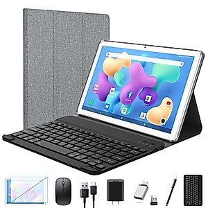 Tablet 2025 Latest Android Tablet 10 inch, Octa-Core 5G WiFi Tablet with Keyboard, 128GB + 8GB + 1TB Expandable Storage, Large Touch-Screen Tablet, 13MP Dual Camera/Bluetooth/GPS/HD Display/Mouse/Case