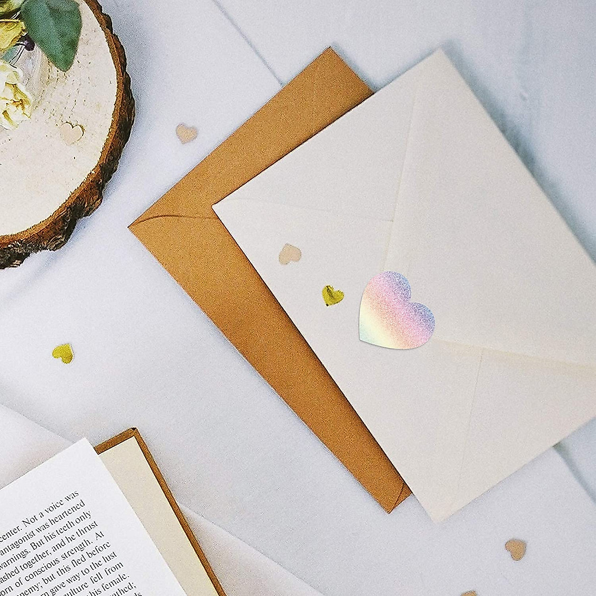 Mercei 1.5" Rainbow Heart Stickers, Heart Shaped Adhesive Sticker Labels, 500 Pcs Love Stickers for Personal and Business Uses