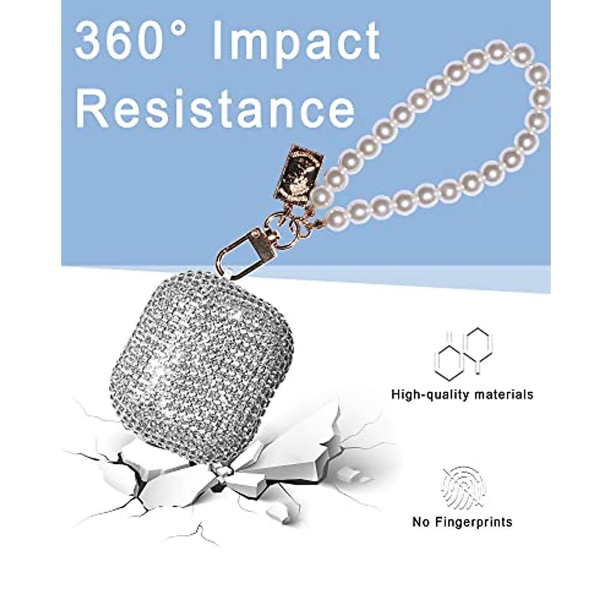 4in1 Bling Diamonds for AirPods 3 Case Cover Accessories Set Kit, Rhinestone PC for AirPods 3rd Generation Case for Women Girl w/ Cute Fur Ball Pompom Keychain/Crystal Bracelet/Lobster Clasp Keychain