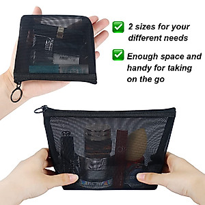HRX Package Black Mesh Makeup Bag, 4pcs Travel Cosmetic Pouches with Zipper Toiletry Organizer Case for Purse Diaper Bag Tote Bag