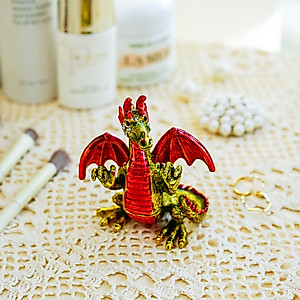 YU FENG Cute Red Pterosaur Trinket Boxes Hinged Crystal Jeweled Dinosaur Animal Figurines Jewelry Display Ring Holder Box