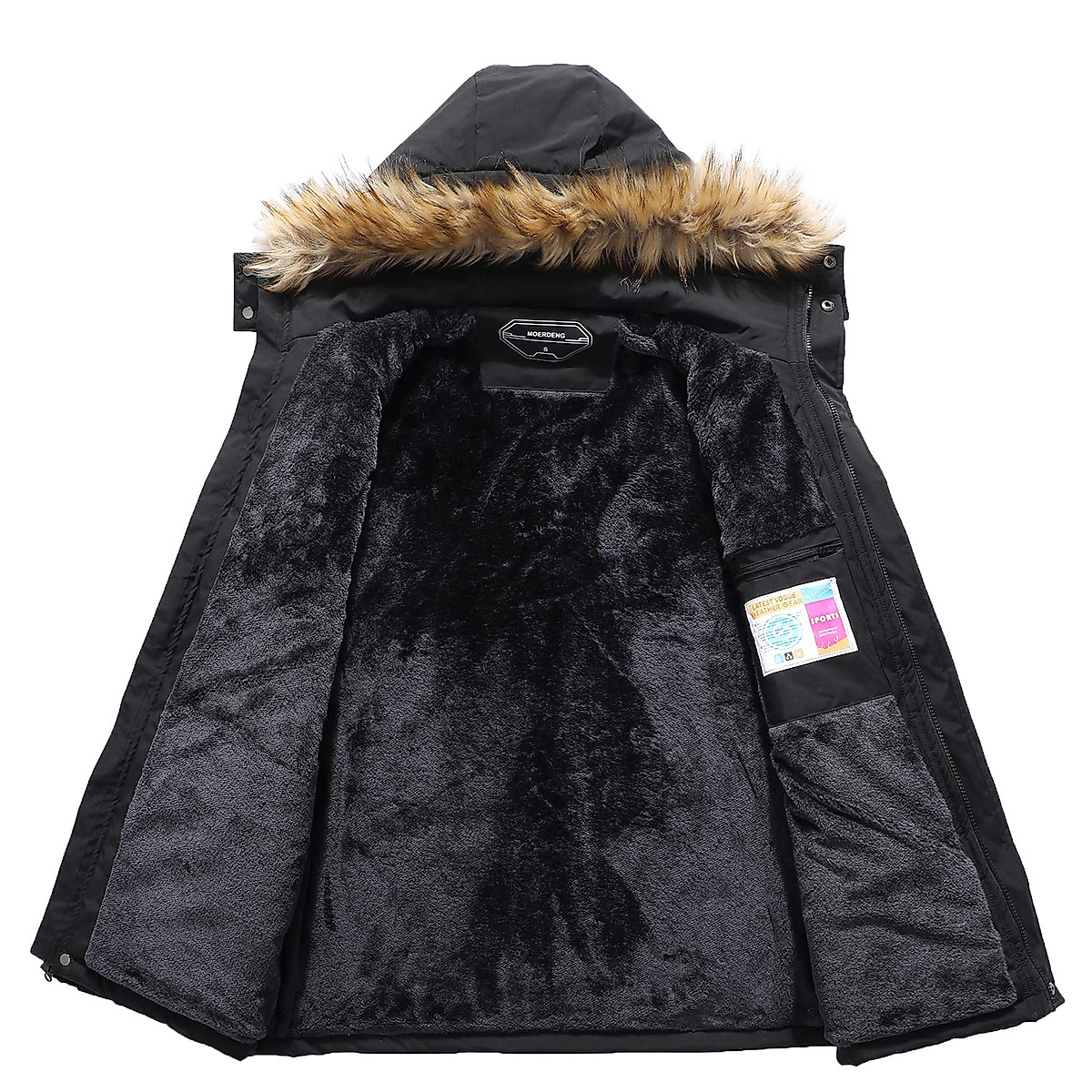 MOERDENG Men's Winter Snow Coat Warm Ski Jacket Waterproof Hooded Work Outerwear