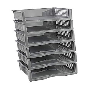 Parlynies 6-Pack Office Desk Tray Organizer, Stackable Paper Tray, Grey Letter Tray