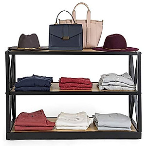 Displays2go Industrial X-Sided 3-Shelf Unit, Solid Pine – Natural (XSHF3NAT)