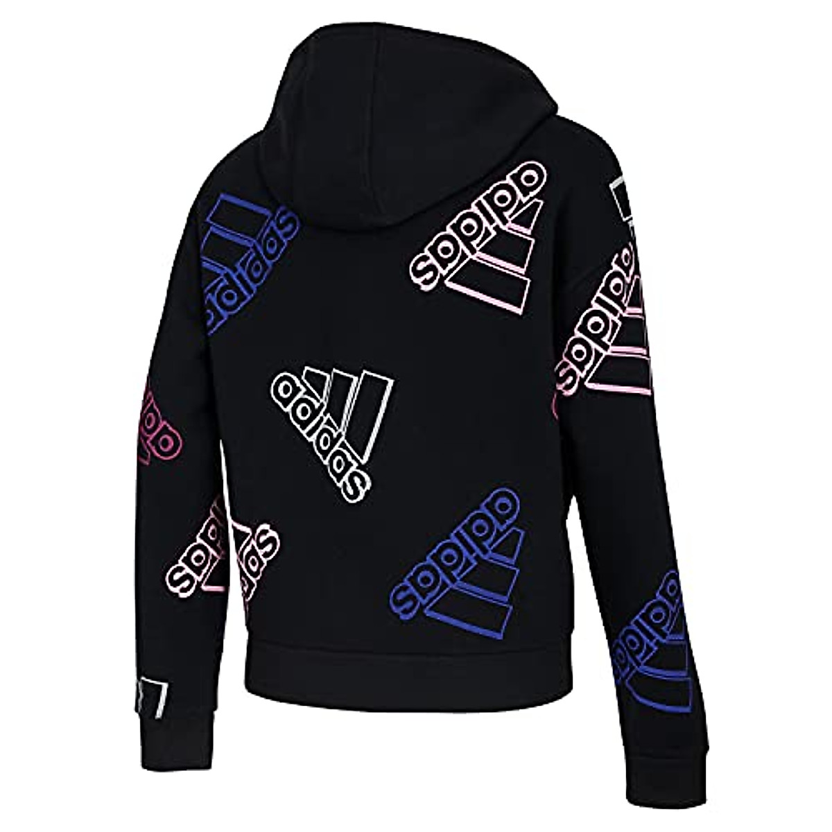 adidas girls Allover Print Fleece Hoodie Hooded Sweatshirt, Black With Purple, Medium US