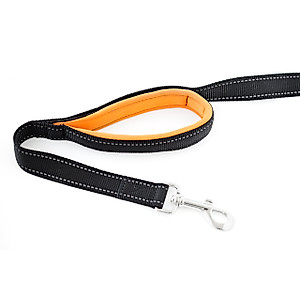 Mighty Paw Dual Handle Dog Leash - Reflective for Night Safety - Padded Leash - Dog Leash with Two Handles - Dog Leash with Carabiner Clip - Traffic Handle Leash - 6 Feet Long Dog Leash (Black/Orange)