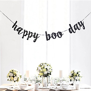 StarsGarden Happy Boo Day Black Glittery Garland - Halloween Party Decorations,Bats Decor,Halloween Bats,Halloween Boo Banner for Mantle Home Decor