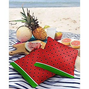Lsrtoss Watermelon Outdoor Waterproof Pillow Covers, Black Polka Dots Green Summer Fruits Decorative Square Throw Pillowcase Sofa Cushion Sham for Patio/Couch/Chair, 18""x18"" 2 Pack, Summersrs49779