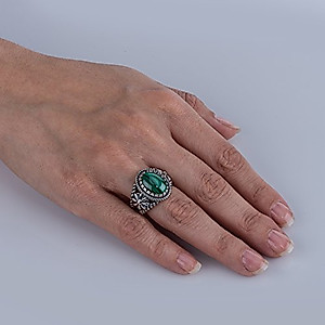 American West Jewelry Sterling Silver Women's Ring Green Malachite Gemstone Native-Inspired Flower Design Size 8