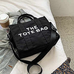 GOTOANT Canvas Crossbody Tote Bag for Women Canvas Tote Bags With Zipper for School And Work Crossbody Bag Personal Shoulder Tote (black)