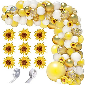 18Inch Sunflower Yellow Gold White Balloons Balloon Garland Arch Kit, Sunflower Bee Theme Birthday Baby Shower Wedding Party Decorations for Girl Boy