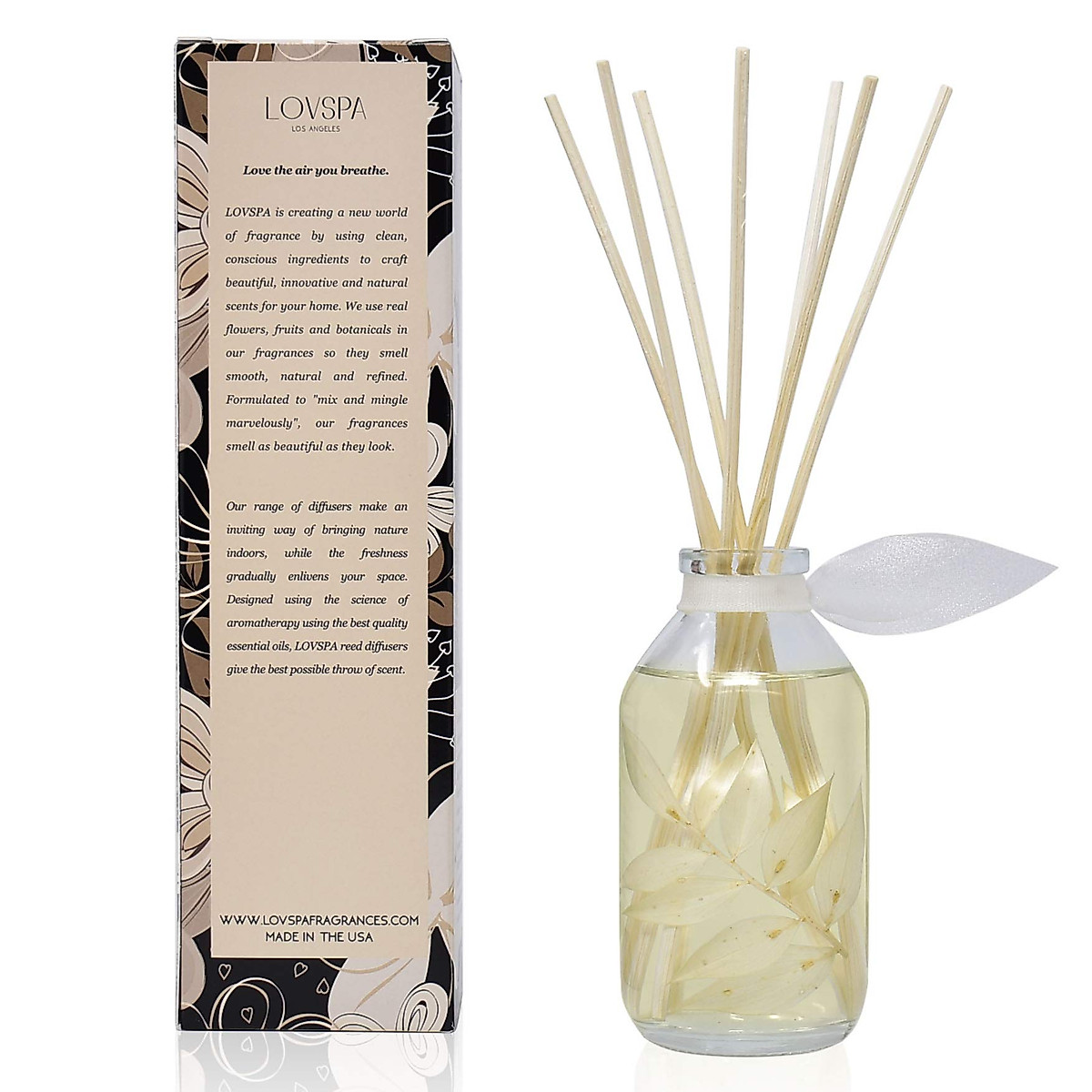 LOVSPA Coconut & Eucalyptus Reed Diffuser Oil Set - Scented Stick Room Freshener - Creamy Coconut, Eucalyptus, Mint, Tonka, Vanilla Sugar - Made in The USA