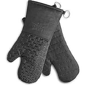Xlnt Extra Long Oven Mitts (Black) | Teflon EcoElite Water Repellent | Heat Resistant for Oven Cooking, Grill & BBQ | Non Slip Gloves with Teflon EcoElite Finish, Cotton Lining & Hanging Loop