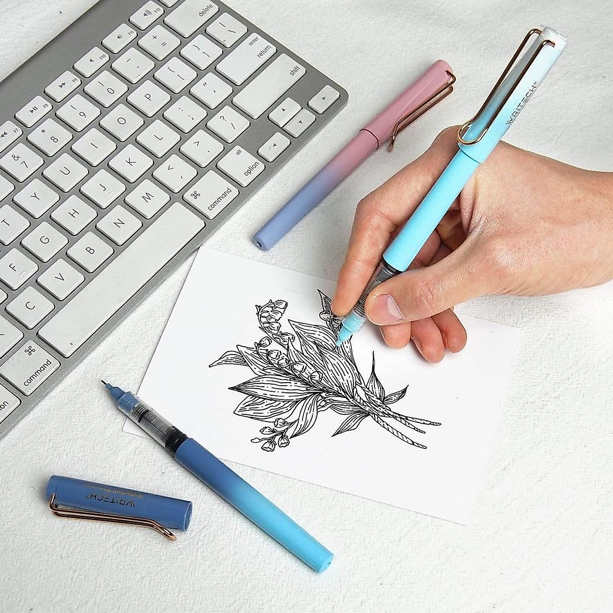 WRITECH Liquid Ink Rollerball Pens Pack of 8, Quick Dry No Bleed Roller Pens 0.5mm Black Pens for Writing, Taking Notes, Journaling & Sketching (Gradient)