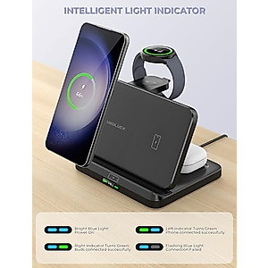 Wireless Charging Station for Samsung and Android, 3 in 1 Foldable Wireless Charger Fast Charger Stand for Galaxy S24/S23/S22/S21/S20 Z Fold 5/4/3 Z Flip 5/4/3, Note20 Ultra, Watch 6/5/Pro/4/3, Buds