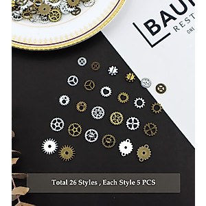 JIALEEY 130PCS Steampunk Gears Charms Bronze & Silver Assorted Antique Steampunk Gears Charms Pendant Clock Watch Wheel Gear DIY for Jewelry Making Crafting