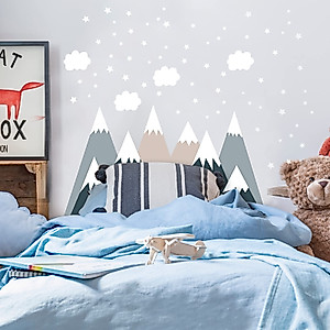 Mountain Wall Decal Mountain Wall Decor Stickers Adhesive Mountain Wall Stickers Nursery Star and Cloud Wall Art Decals Baby Nursery Wall Murals for Boys or Girls Bedroom Nursery Living Room Decor
