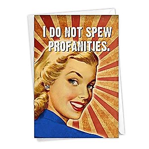 NobleWorks - 1 Funny Happy Birthday Greeting Card - Retro Woman Humor, Notecard Talk Bubbles - Mind Your Language C3229BDG