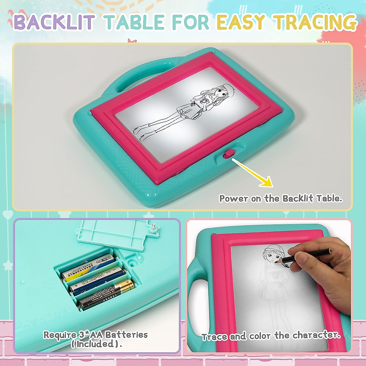 Zyerch Light Up Tracing Pad, Fashion Design Activity Kit for Girls, Eye-Soft Technology, 5 Colored Pencils, Gifts for Children Ages 6, 7, 8, 9, 10, (6035) , White