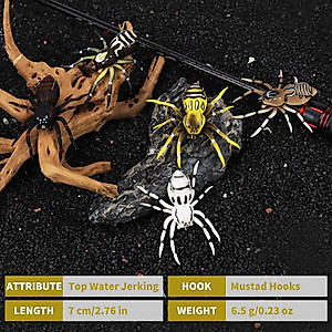 Soft Spider Bait, Bass Fishing Lure, Lifelike Skin Pattern, Bionic Weedless Strong Plastic Body, Mustad Hooks, for Bass Snakehead Pike Trout, 2.8in/ 0.23oz, 5 pcs (A (2.8in, 0.23oz))