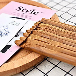 Wonderbooom Wooden Yarn Bowl with 12 pcs Bamboo Handle Crochet Hooks,Knitting Wool Storage with Holes,Handmade Crochet Bowl Holder Rosewood for Mother's Day