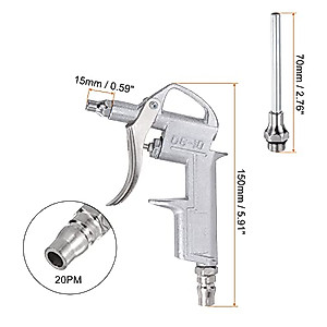 HARFINGTON Air Blow Gun Stainless Steel High Pressure Dust Blower Gun with Extension Air Tool 150mm Handle for Cleaning Car Computer Dust, Silver Tone