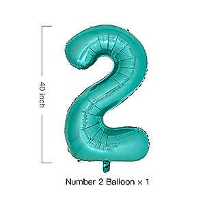Teal Number 2 Balloons 40 Inch Large Turquoise Blue Foil Balloons for Womens Teal Birthday Decorations Little Mermaid 2nd Birthday Party Aqua Number Balloon 2
