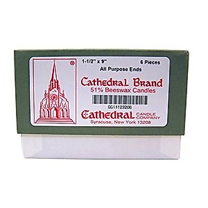 Cathedral Candle Company 51% Beeswax All Purpose End Cathedral Church Candles, 1 1/2 Inch x 9 Inch, Box of 6