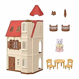 Calico Critters Red Roof Tower Home, 3 Story Dollhouse Playset with Figure, Furniture and Accessories