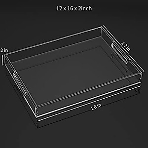 NIUBEE Clear Serving Tray 12x16 Inches -Spill Proof- Acrylic Decorative Tray Organiser for Ottoman Coffee Table Countertop with Handles