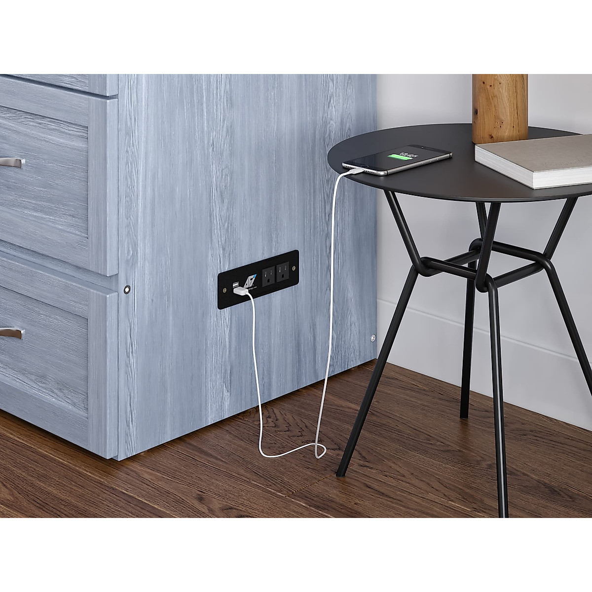 AFI Northfield Twin XL Size Murphy Bed Chest with Mattress, Storage, & Built-in Charger in Driftwood