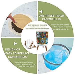 LOPYEIJFG Mexican Talavera Ceramic Tile Ethnic Folk Ornament Italian Pottery Trash Can with Lid Kitchen Bathroom Bedroom 1.8 Gallon Press Cover Wastebasket Office Wood Small Garbage Bin Waste Bin