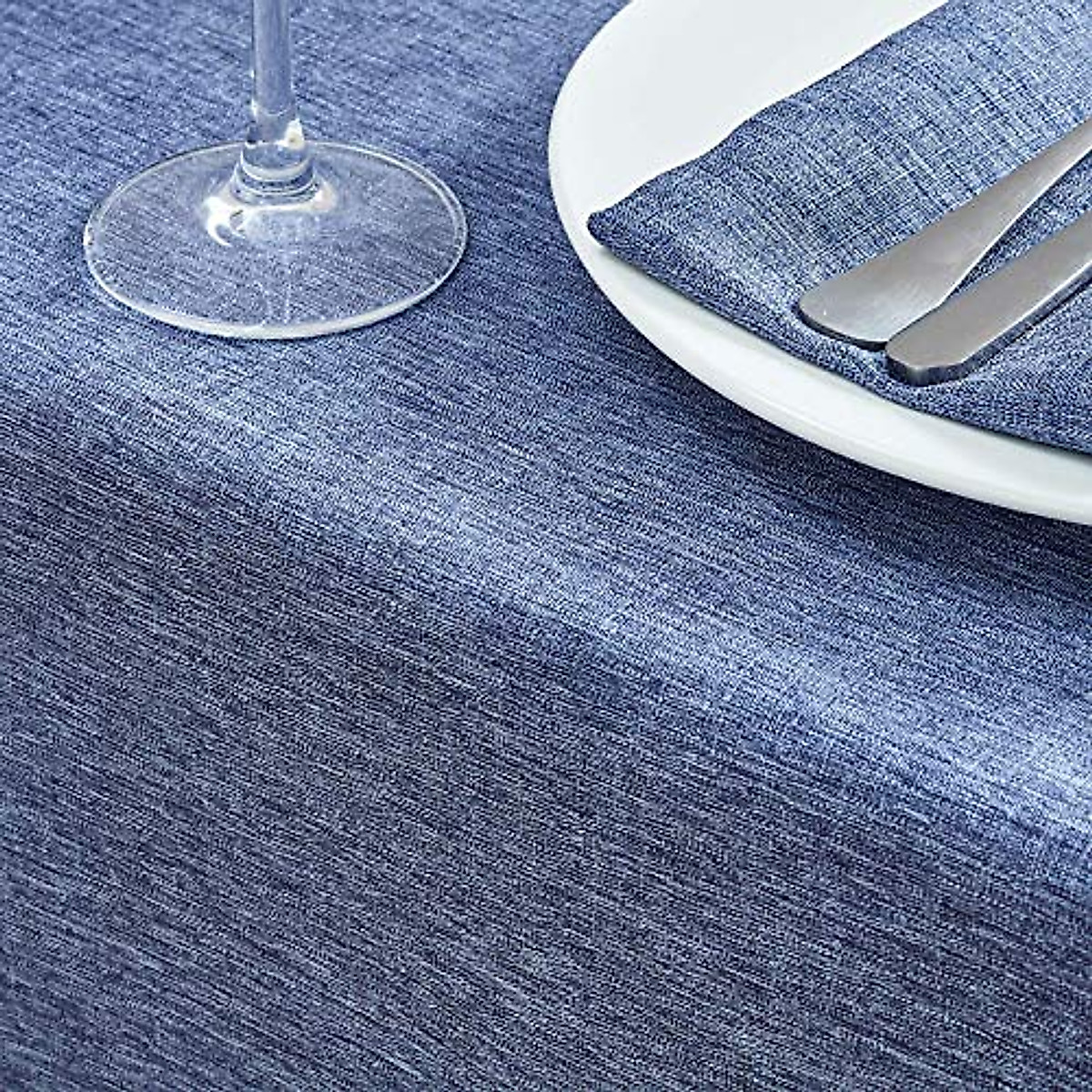 Mebakuk Rectangle Table Cloth Linen Farmhouse Tablecloth Waterproof Anti-Shrink Soft and Wrinkle Resistant Decorative Fabric Table Cover for Kitchen (Denim Blue, 52" x 70" (4-6 Seats))