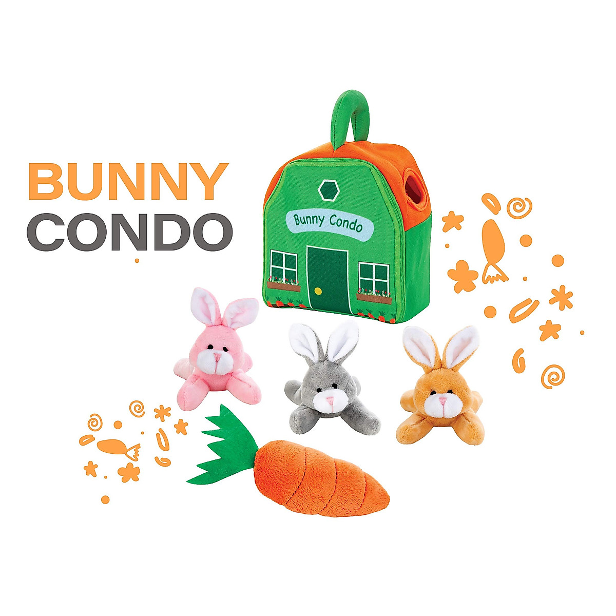 Etna 5-Piece Bunny Condo Play Set with Sounds - Stuffed Rabbit Carrier and Tiny Plush Bunnies for Imaginative Play