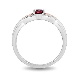 Jewelili Enchanted Disney Fine Jewelry Sterling Silver and 10K Rose Gold 6x4 MM Oval Shape Rhodolite Garnet and Natural White Round Diamond Accents Anna Wheat Ring, Size 7