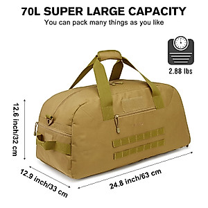 G4Free 70L Large Tactical Duffle Bag Men Sports Gym Backpack with Shoes Compartment Military MOLLE Duffel Backpack (Brown)
