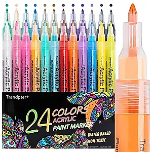 Paint Pens, Acrylic Paint Markers for Rock Painting, 24 Colors Fine Tip Acrylic Marker Pen for Halloween Pumpkin Painting, Kids Adults Card Making, Ceramic, Wood, Canvas