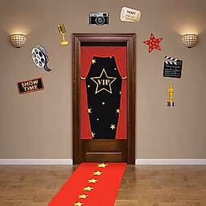 Remagr VIP Party Decorations Movie Night Party Decorations Kit VIP Door Cover 2.6 x 15 ft Red Carpet Runner Runway Rug 55 Gsm Thickness, Movie Night
