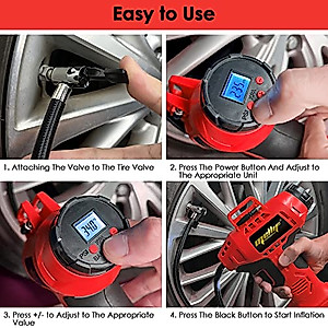 Tire Inflator Air Compressor, Compatible with Milwaukee 18v Max Battery Mellif 160 PSI Cordless Portable Electric Air Pump with Digital Pressure Gauge for Car, Bike, Sport Ball (TOOL BARE) (Red)