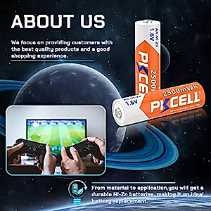PKCELL Rechargeable AA Batteries NiZn Double A 1.6V 2500mWh Battery- 4Count for Thermometer Cameras Power